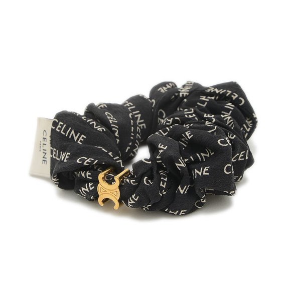 Celine | Accessories | Celine Rayure Scrunchie Silk Black Gold ...